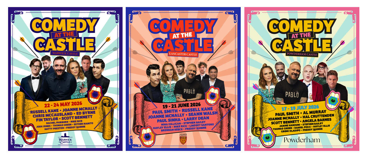 Chris McCausland, Joanne McNally, and Paul Smith castle shows.