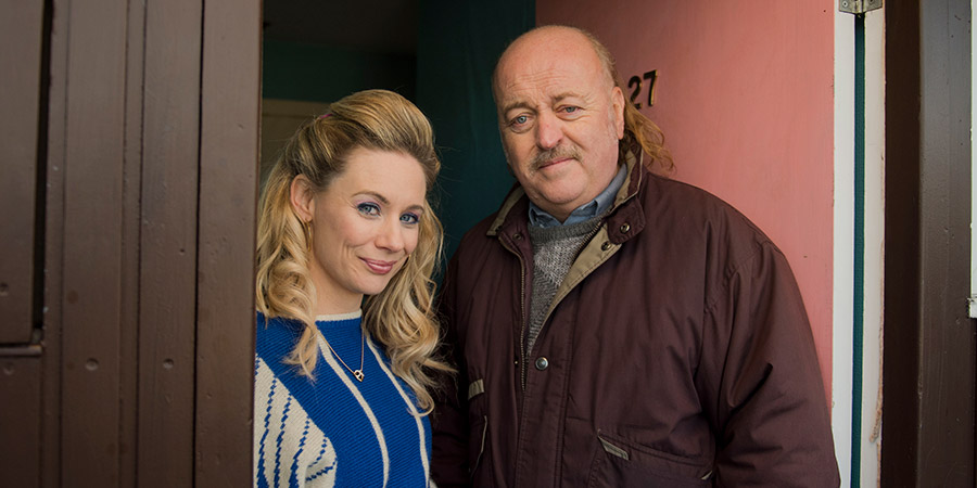 Bill Bailey as hapless neighbour Bagpipes with wife Kirsty.