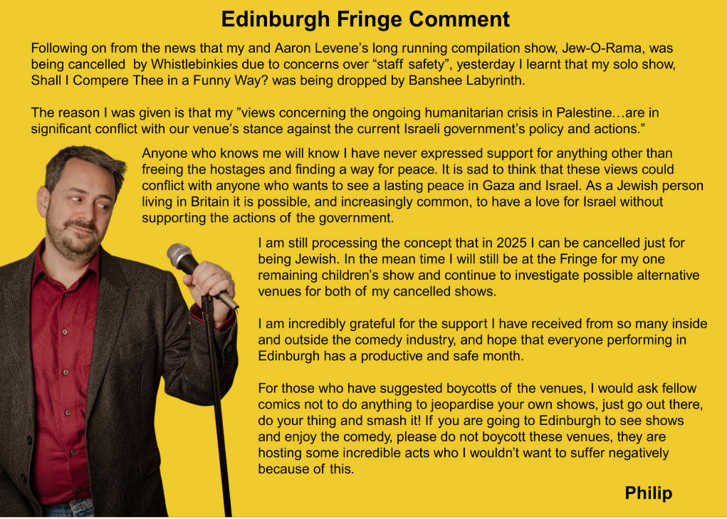 Another Venue Cancels Jewish Comedian's Gig – Philip Simon